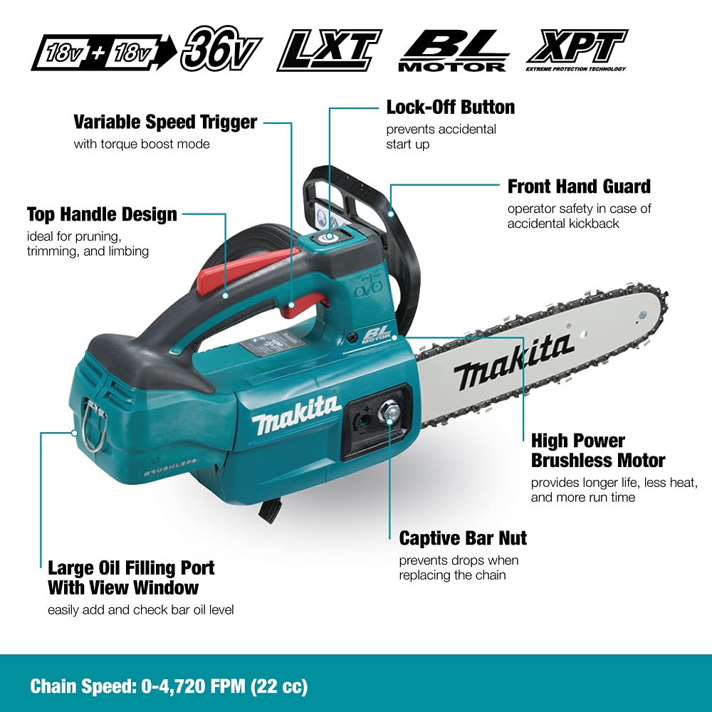 Makita DUC254Z 18v LXT Cordless Brushless 25cm Chainsaw Top Handle - B ...