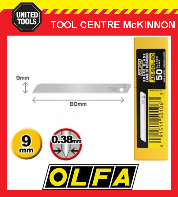 OLFA KNIFE BLADES, 10 & 50 PACK SIZES IN 9mm & 18mm - H/DUTY, BLACK ...