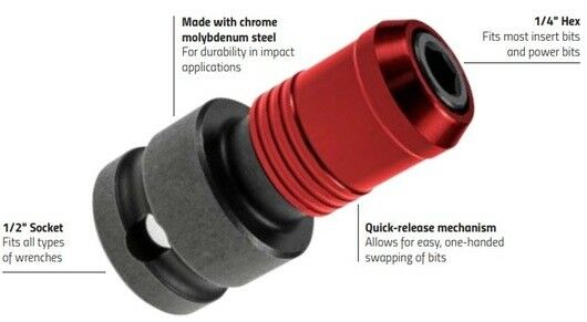 P & N BY SUTTON TOOLS 1/2” SOCKET TO 1/4” HEX ADAPTOR FOR IMPACT WRENC ...