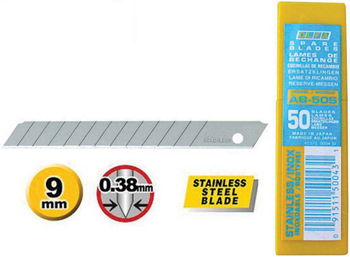 OLFA 50-PACK STAINLESS STEEL 9mm SNAP OFF UTILITY KNIFE BLADES – MADE ...