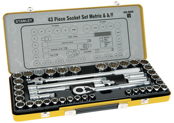 STANLEY 89-509 43 PIECE 1/2” DRIVE METRIC & IMPERIAL SOCKET SET IN MET ...