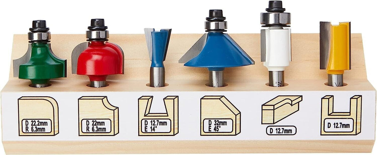 MAKITA ROUTER BIT SET – 12pce ¼” SHANK COLOUR CODED TCT BITS IN WOODEN ...
