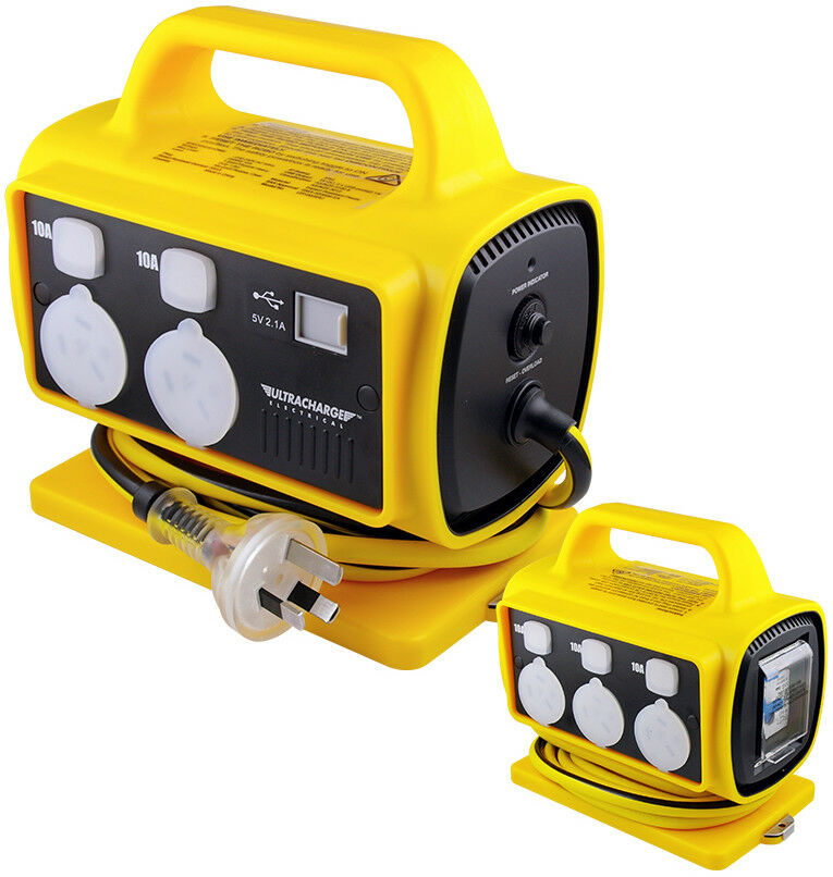 ULTRACHARGE 5-WAY IP54 10A PORTABLE RCD SAFETY POWER BOX WITH 2xUSB OU ...