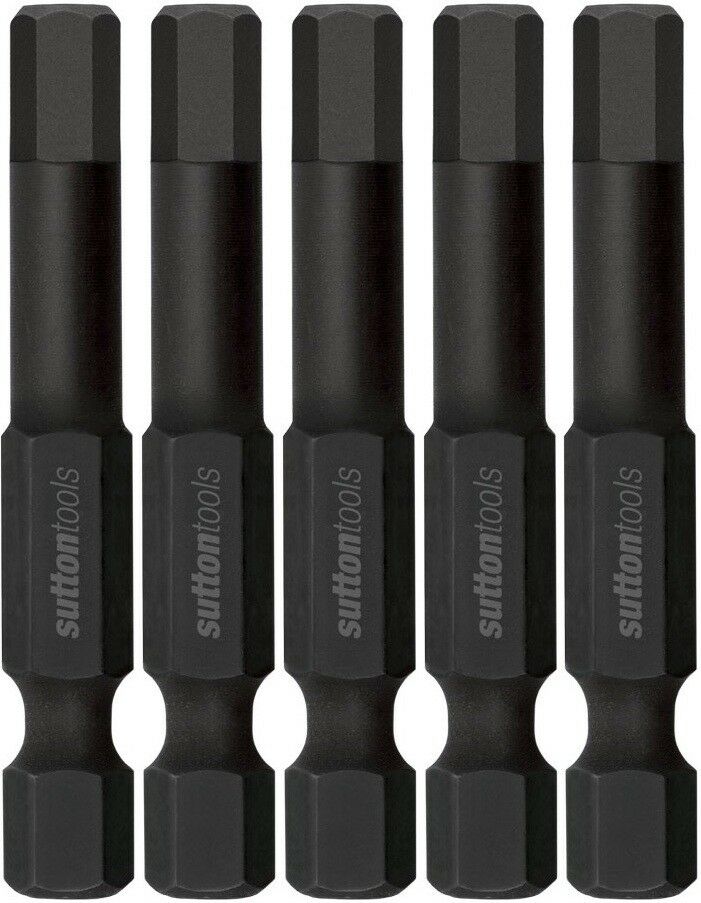 5 x SUTTON IMPACT HEX 5mm x 50mm POWER INSERT SUPABIT BITS FOR IMPACT ...