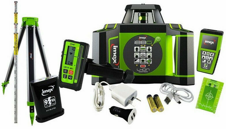 IMEX i88GK H/V GREEN ROTATING LASER LEVEL KIT – DIGITAL RECEIVER TRIPO ...