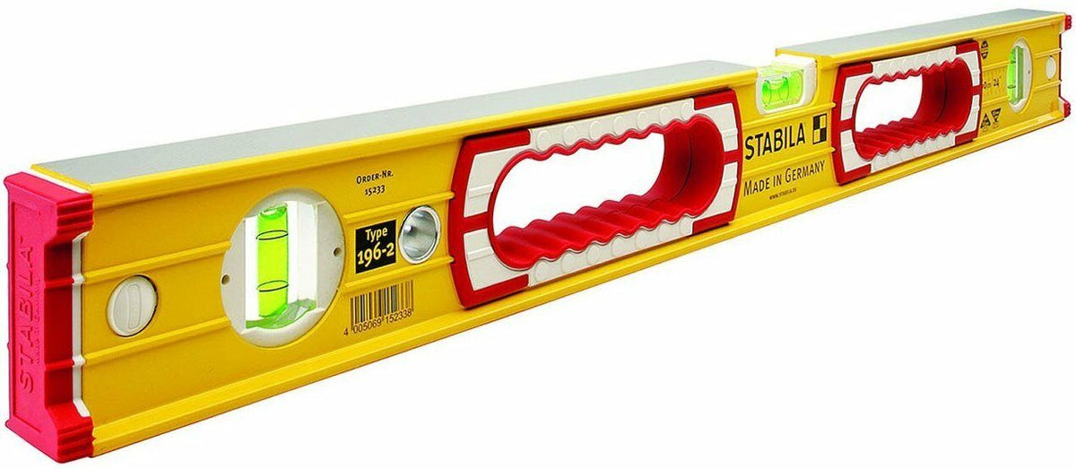 STABILA 600mm / 2ft 196-2/60 BOX FRAME RIBBED 3-VIAL SPIRIT LEVEL + HA ...