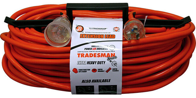 30m 3 CORE HEAVY DUTY 1.5mm2 EXTENSION LEAD – 15 AMP WITH 10 AMP PLUGS ...