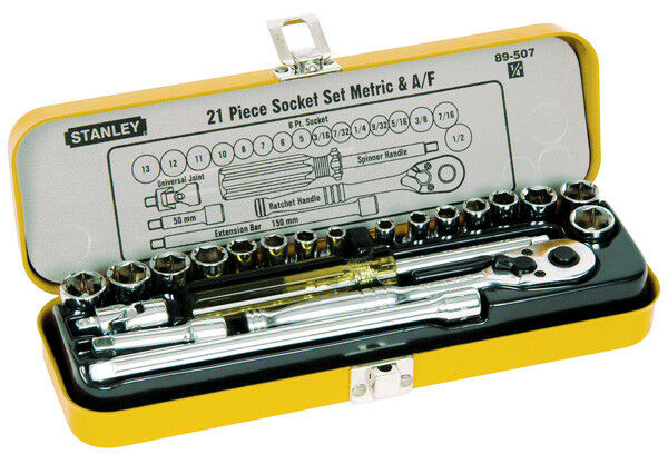 STANLEY 89-507 21 PIECE 1/4” DRIVE METRIC & IMPERIAL SOCKET SET IN MET ...