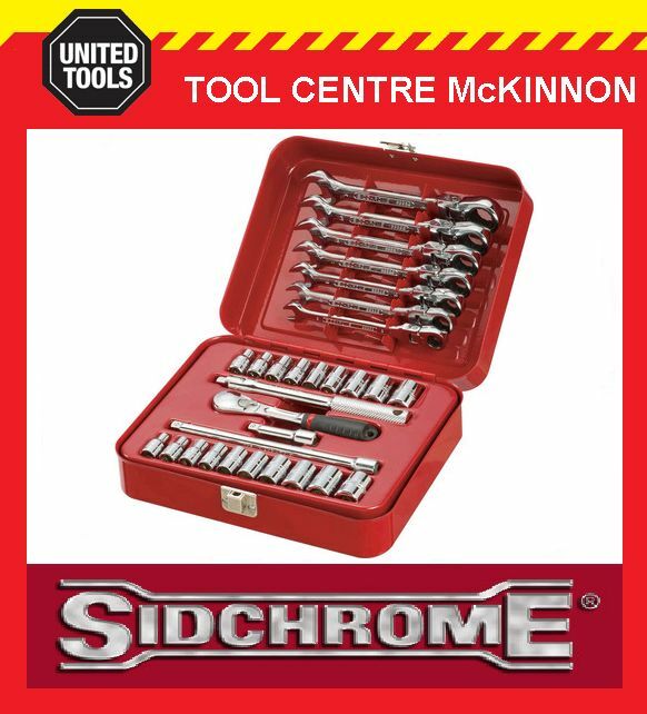 SIDCHROME SCMT12105 30pce METRIC & A/F 1/4” SOCKET & FLEX RATCHET SPAN ...