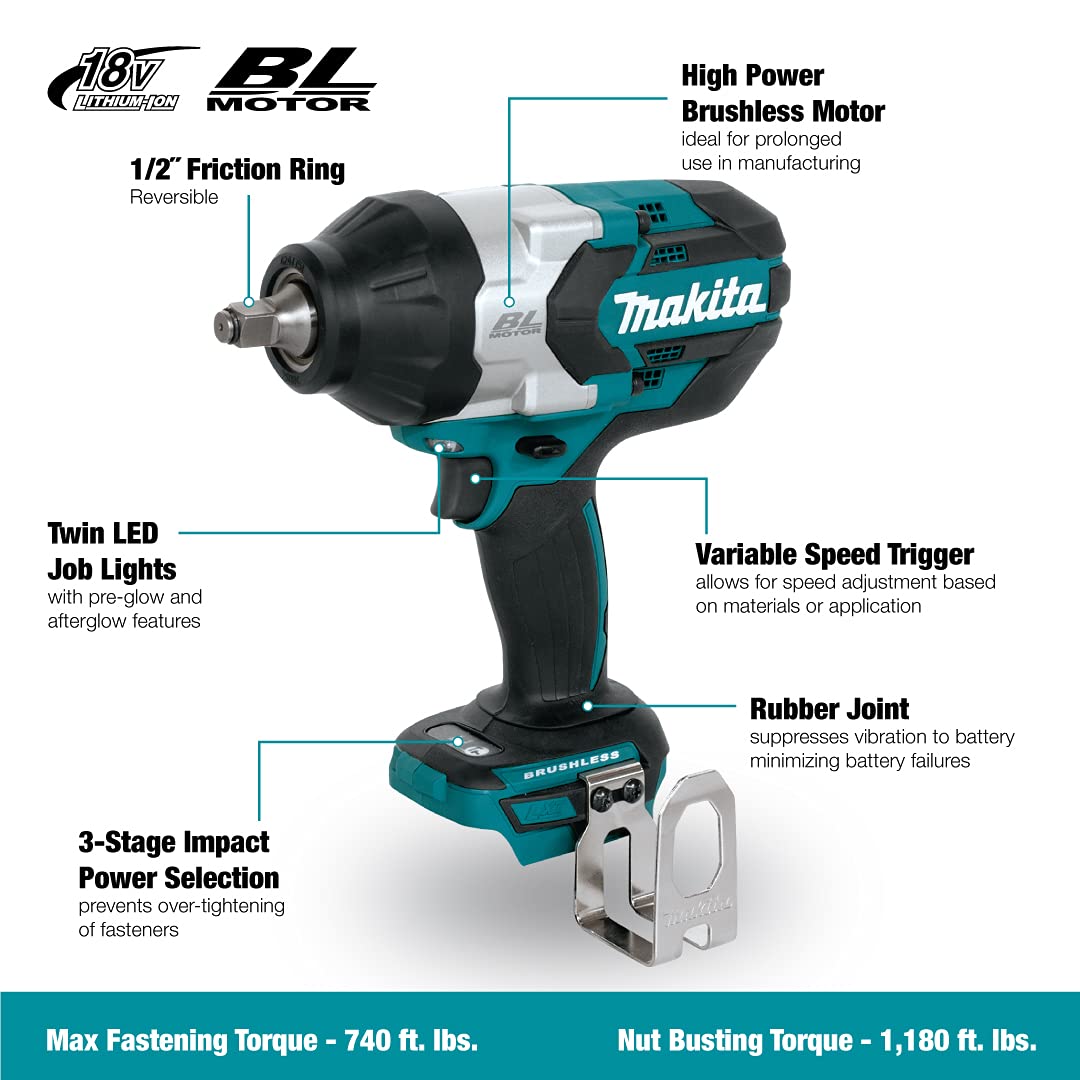 Makita DTW1002RTJ Cordless Impact Wrench 18 V / 5.0 Ah, 2 Batteries ...